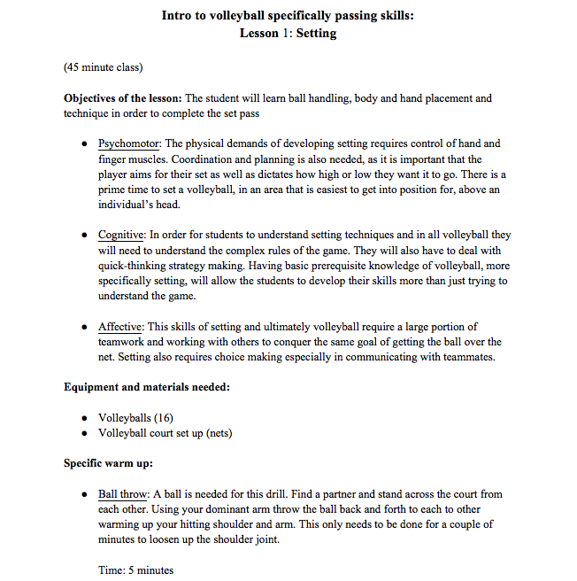 Volleyball lesson plan – Kirby's Education Journey